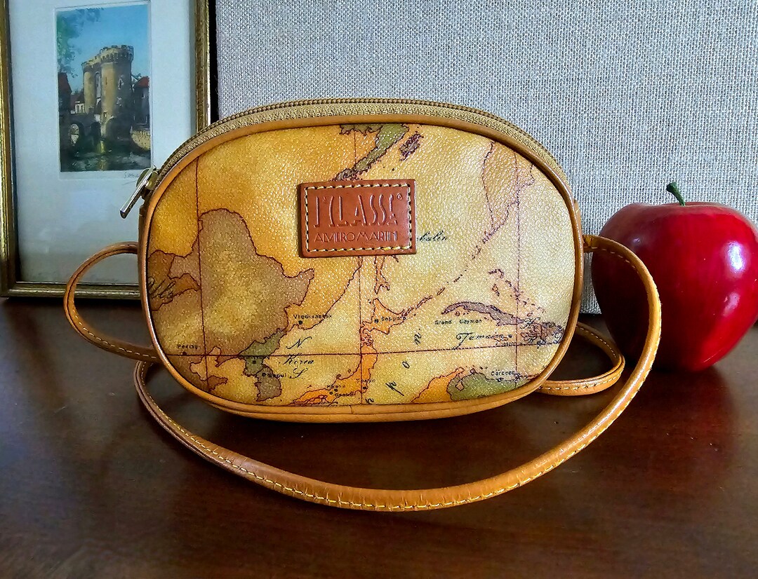 Vintage Alviero Martini IA Classe World Geo Map Small Oval Crossbody ...