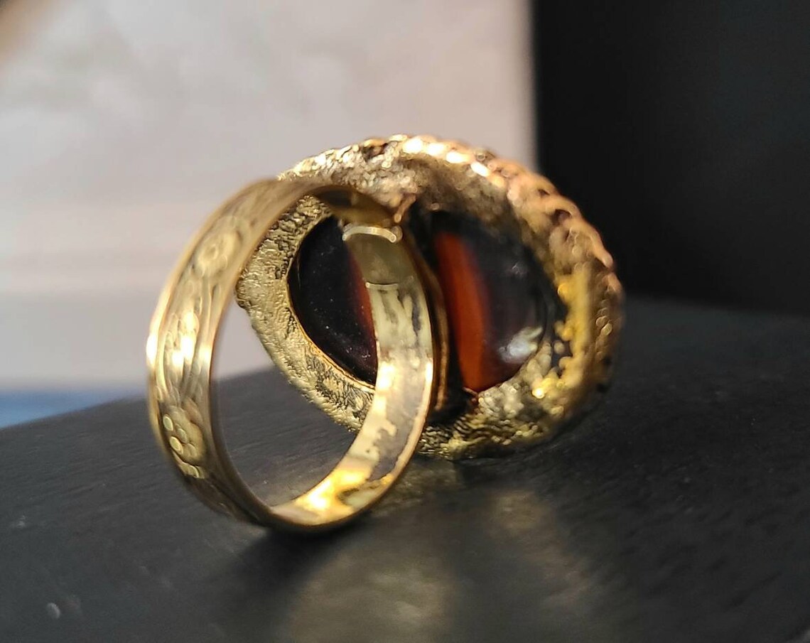 Retro Boho Tortoise Shell Agate Glass Adjustibe Ring Gold Tone ...