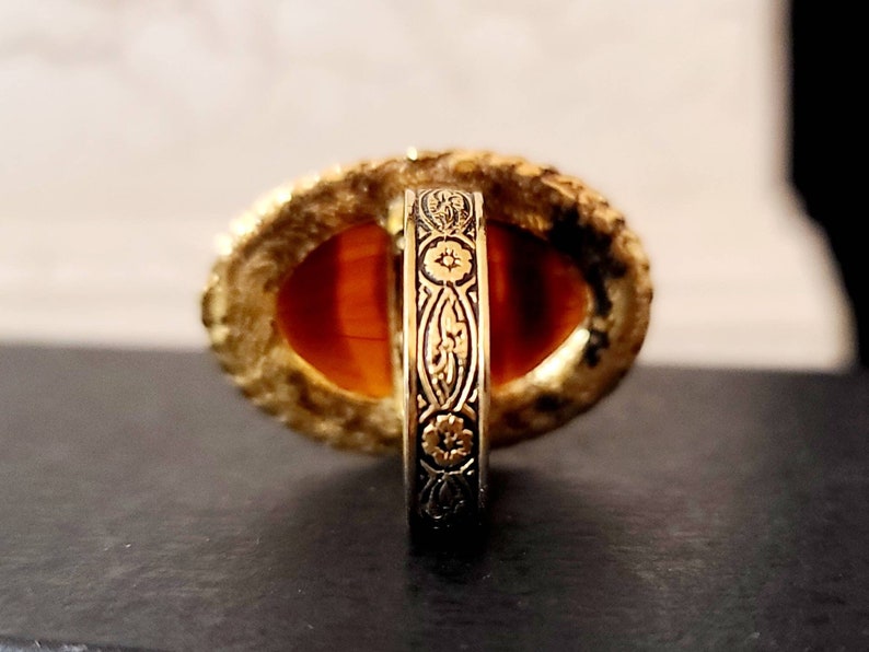 Retro Boho Tortoise Shell Agate Glass Adjustibe Ring Gold Tone ...