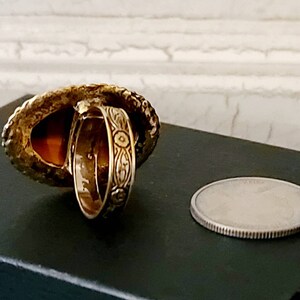 Retro Boho Tortoise Shell Agate Glass Adjustibe Ring Gold Tone ...