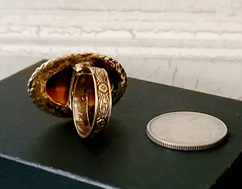 Retro Boho Tortoise Shell Agate Glass Adjustibe Ring Gold Tone ...