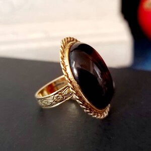 Retro Boho Tortoise Shell Agate Glass Adjustibe Ring Gold Tone ...