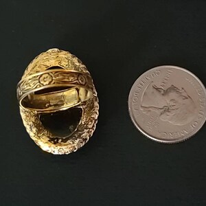 Retro Boho Tortoise Shell Agate Glass Adjustibe Ring Gold Tone ...