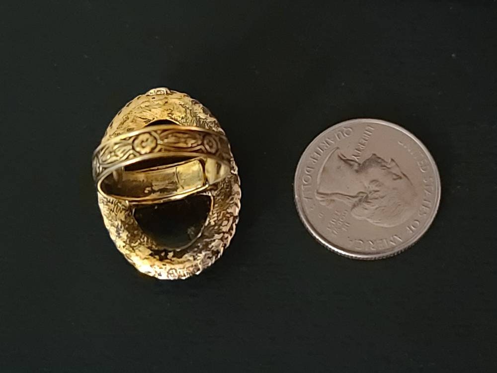 Retro Boho Tortoise Shell Agate Glass Adjustibe Ring Gold Tone ...