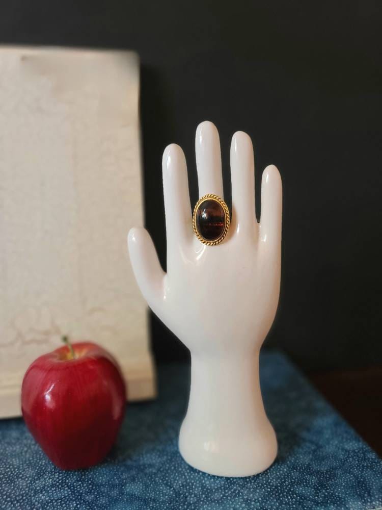 Retro Boho Tortoise Shell Agate Glass Adjustibe Ring Gold Tone ...