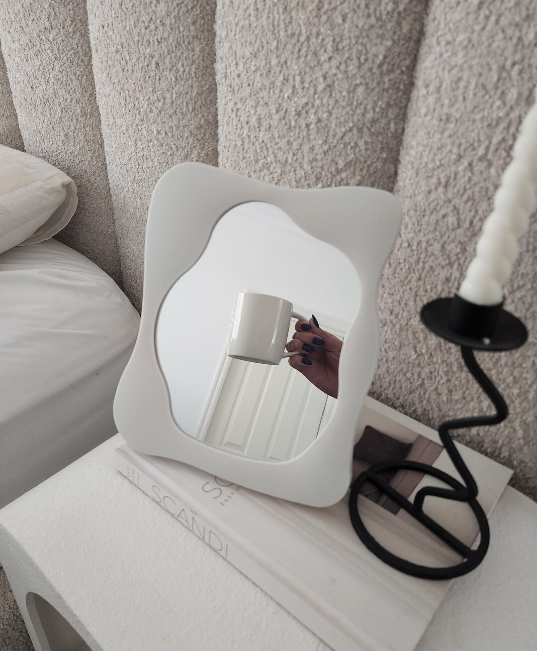 Wavy Mirror White, Small Standing Mirror, Wavy, Irregular Wall Mirror ...