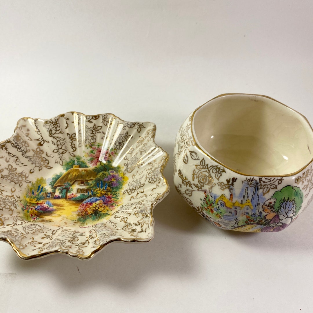 Set of Two James Kent Sugar Bowl H&K Tunstall Chintz Nut Dish Pin Dish ...
