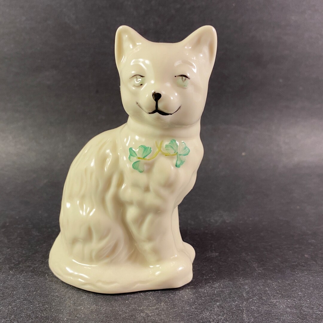 Belleek Fine Irish China Cat Figurine With Green Eyes 4" Height - Etsy