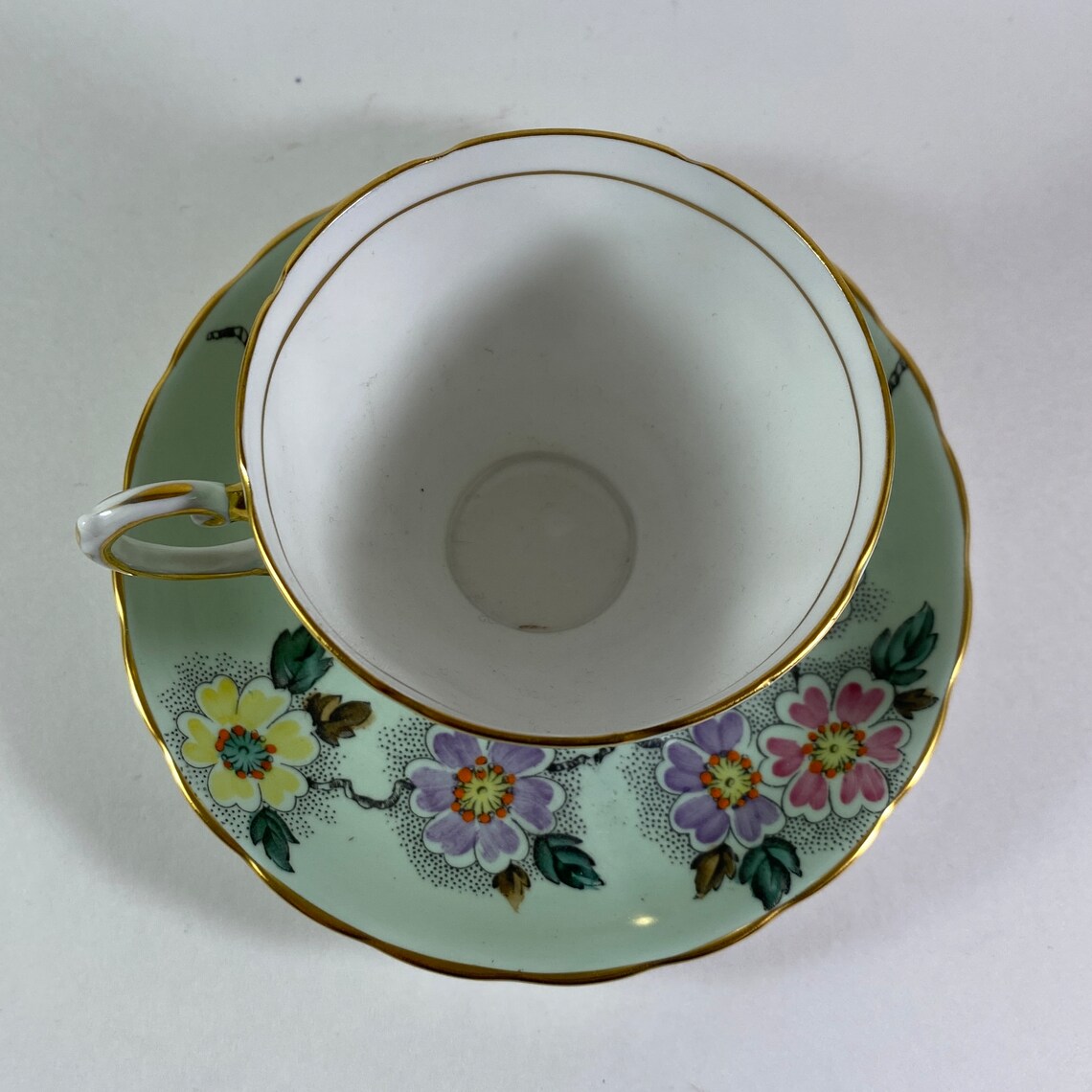 Vintage Tuscan Tea Cup, Mint Green Floral, Hand Painted - Etsy