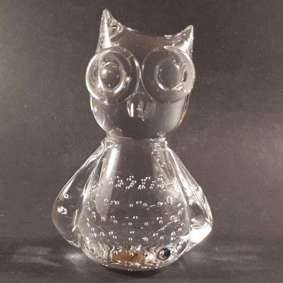 Vintage Large Glass Owl Paperweight Figurine - Etsy