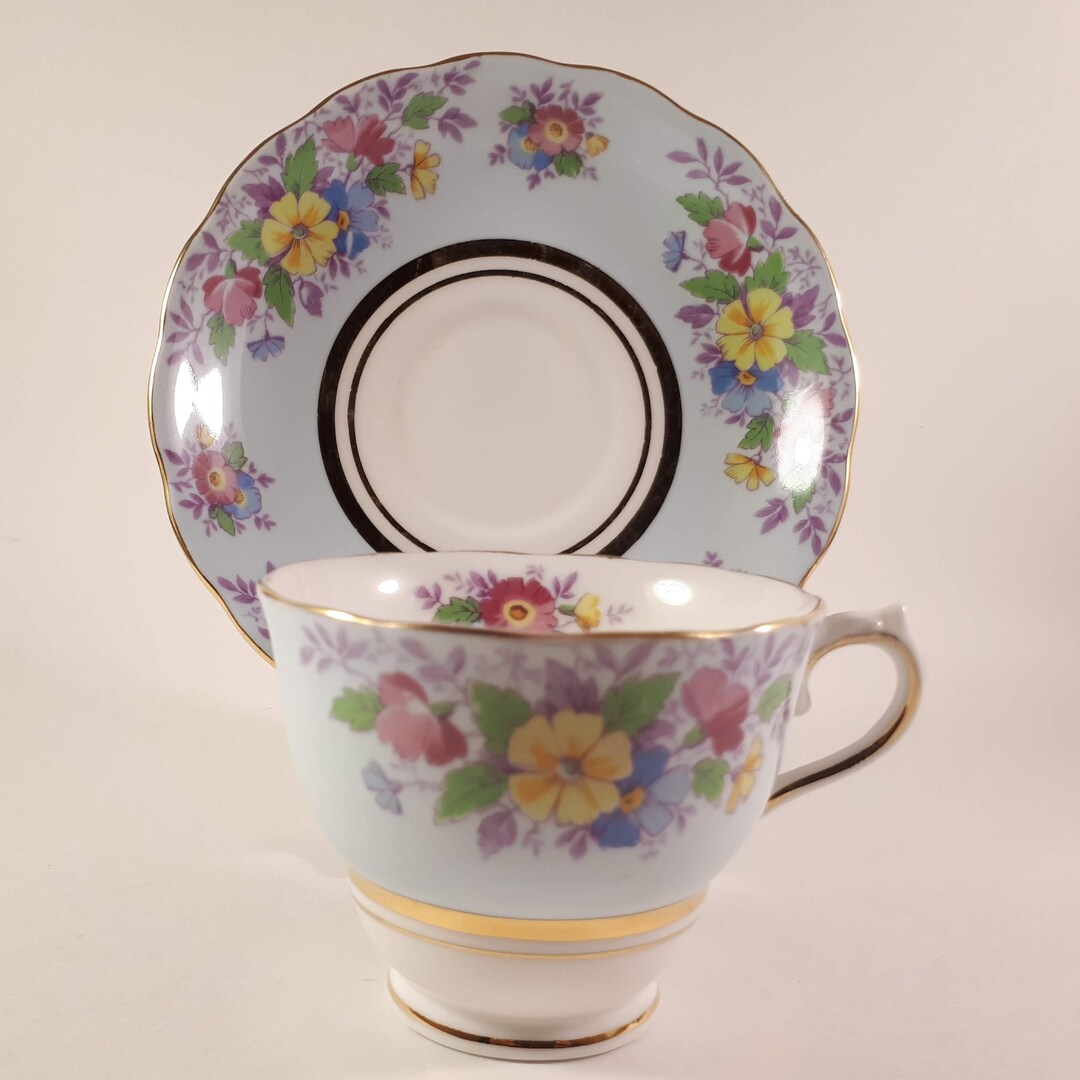 Colclough Tea Cup and Saucer Made in England Bone China. Blue Floral ...