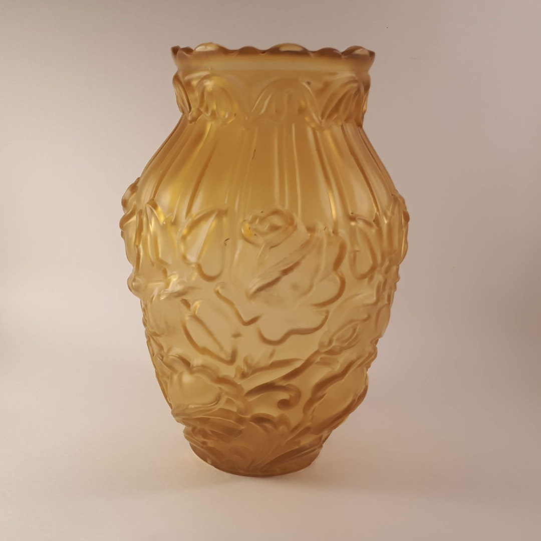 Vintage Amber Glass Large Bouquet Vase - Etsy