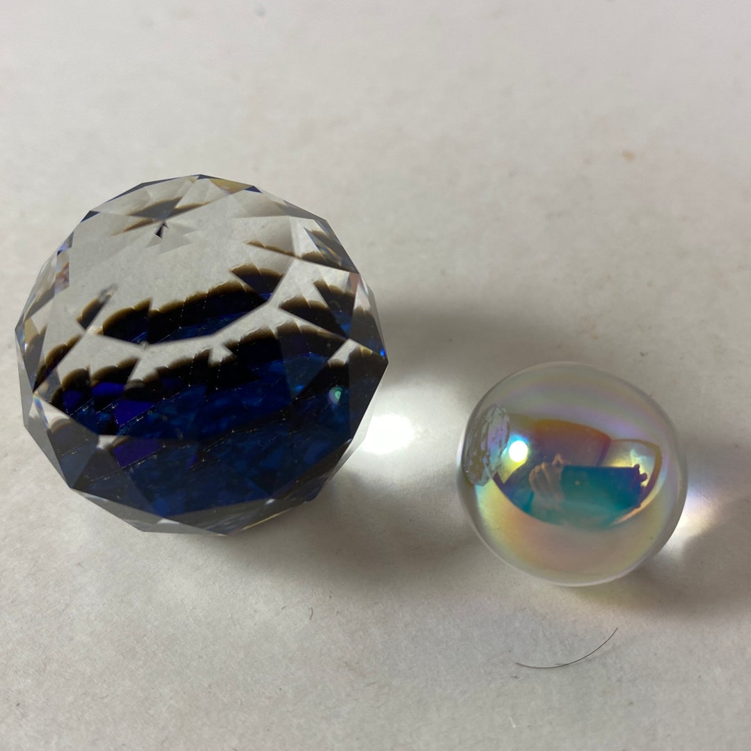Set of Two Swarovski Blue Sphere and Small Oyster Colored Sphere - Etsy