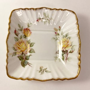 RARE Paragon Peace Rose Square Candy Bon Bon Nut Ring Dish Gold Rim ...