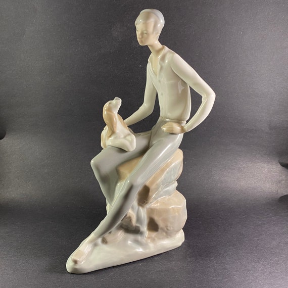 Lladro Nao Spain Shepherd With Dog Boy With Spaniel Dog Large Sculpture Etsy Australia