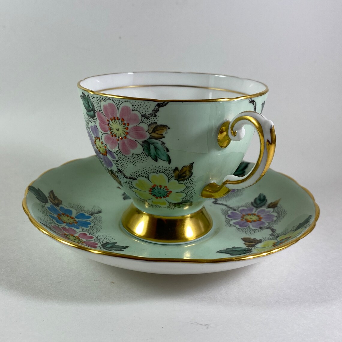 Vintage Tuscan Tea Cup, Mint Green Floral, Hand Painted - Etsy