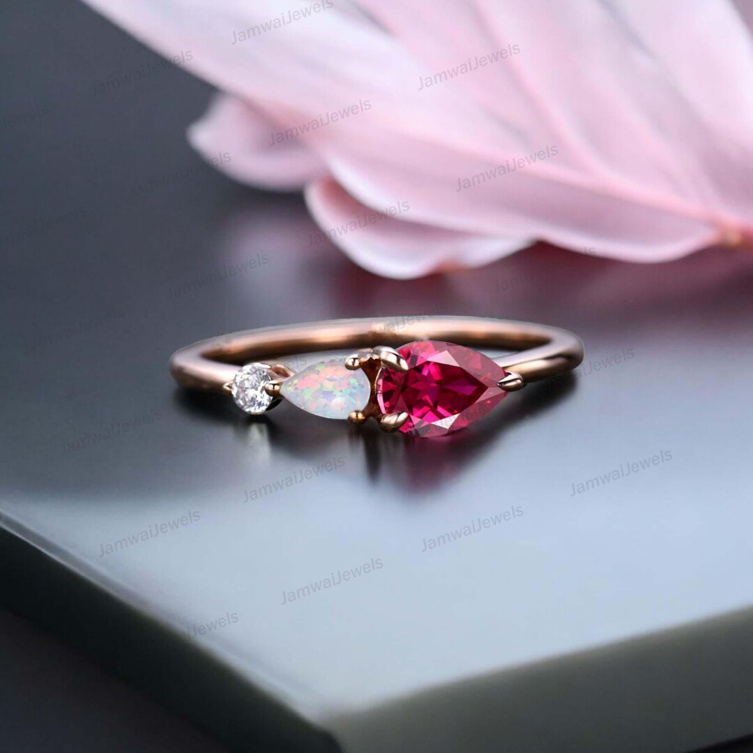 Vintage Red Ruby Opal Ring Engagement Ring,pear Cut Gems,art Deco ...
