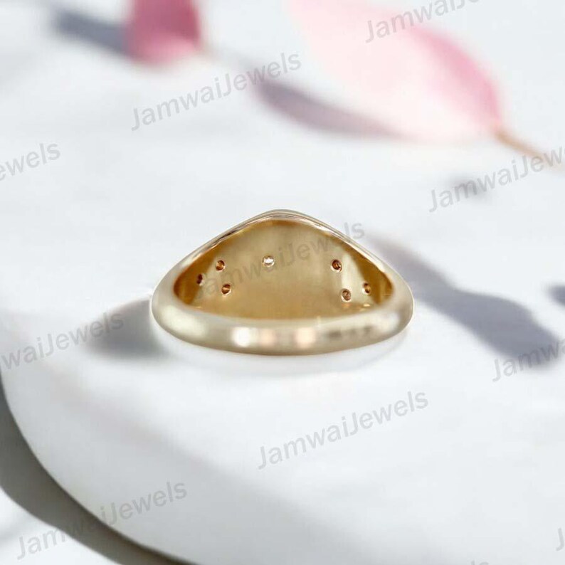 Diamond Celestial Signet Ring, 14k Solid Gold Star & Moon Dome Ring ...