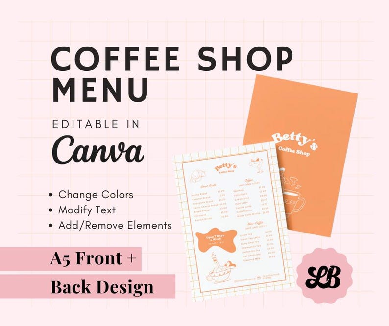 Editable A5 Coffee Shop Menu Canva Template - Customizable Café Menu ...