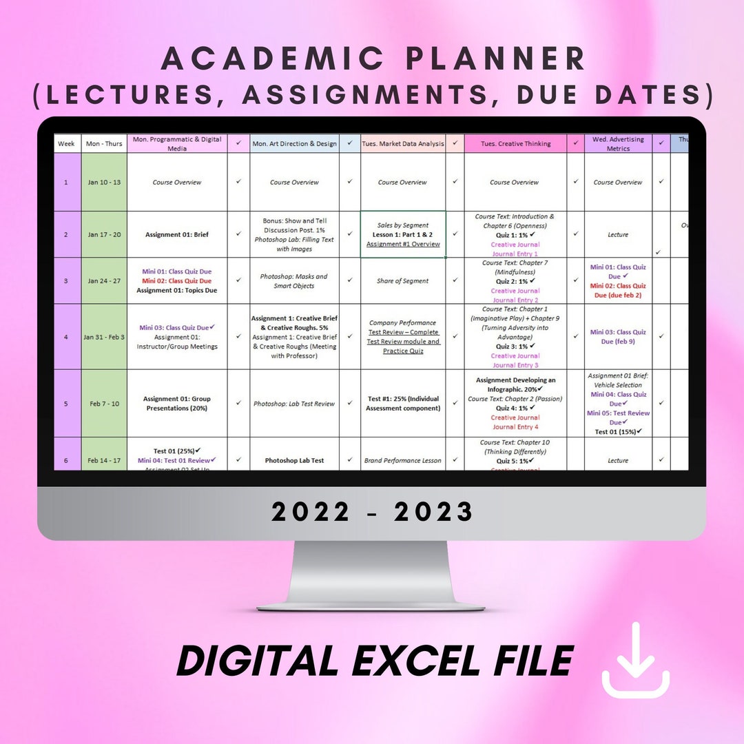 Semester Plan Template Academic Planner Excel Planner - Etsy Semester Plan Template Academic Planner Excel Planner - Etsy
