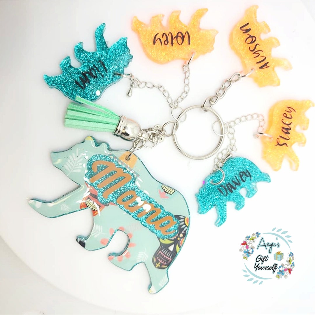 Mama Bear Keychain | Mama Bear and 5 Cubs | Personalized Mama Bear ...