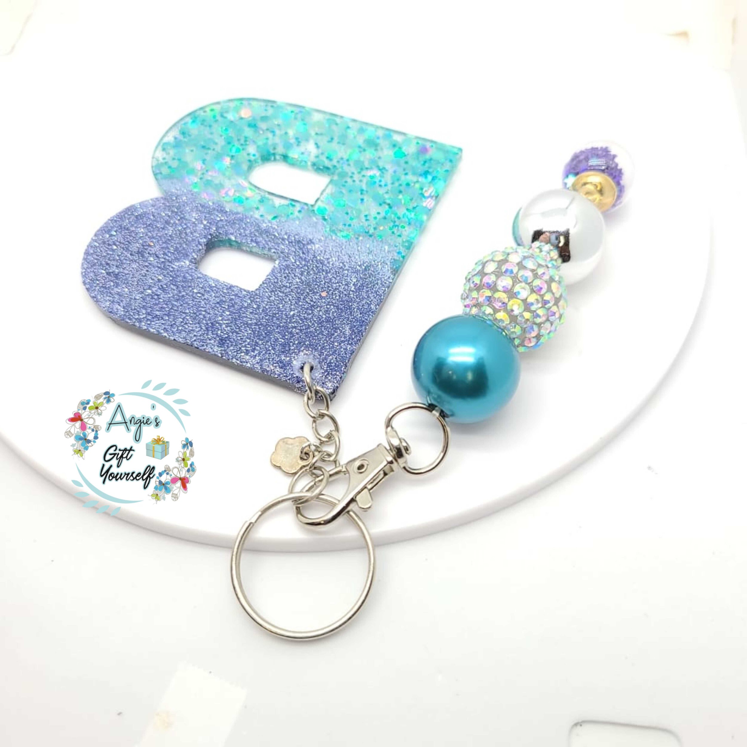 Glitter Initial B Keychain: Acrylic Letter Charm With Bubblegum Beads ...