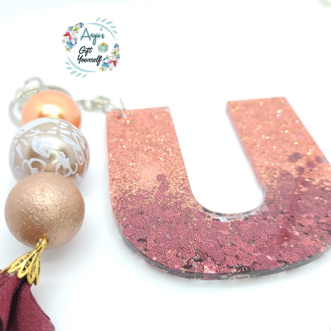 Initial U Keychain Letter U Keychain Letter U Beaded Keychain U ...
