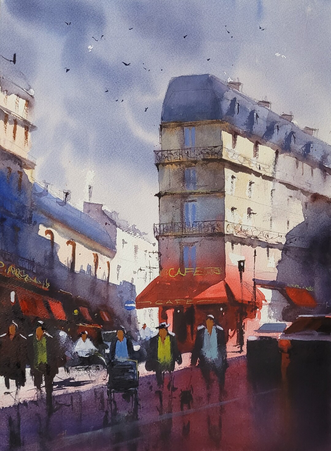 Paris Street Scene: Original Watercolor Painting, France Cityscape ...