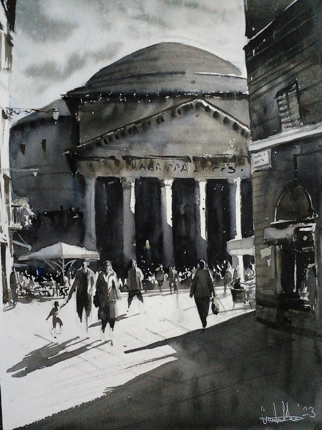 Watercolor Rome Pantheon Original Watercolor Painting İtalian - Etsy