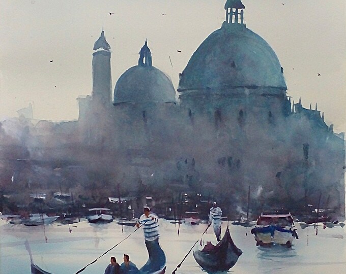 Venice Original Watercolor Painting Misty Grand Canal Watercolor Italy ...