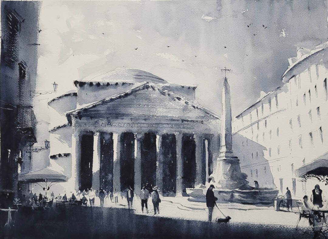 Watercolor Pantheon Original Painting Roman Architecture Italy Cities ...
