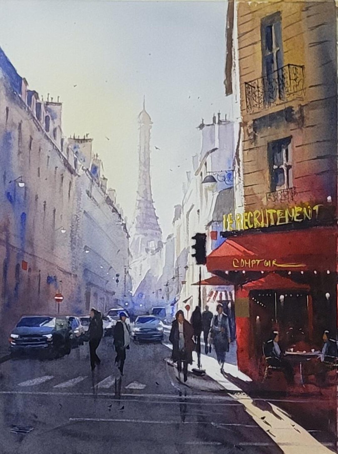 Watercolor Paris, Original Watercolor Painting, Cafe Scene, Eiffel ...