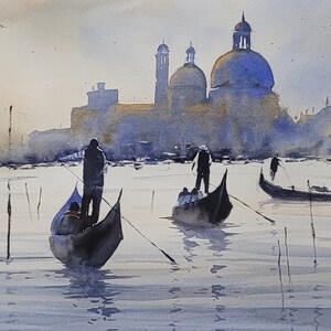 Venice Italy Original Watercolor Painting Gondolas Santa Maria Church ...