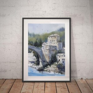 Mostar Bridge Original Watercolor Painting Bosnia Herzegovina Old ...