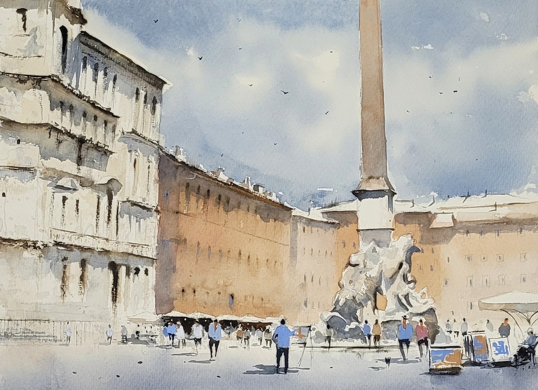Piazza Navona Original Watercolor Painting Squares of Rome - Etsy