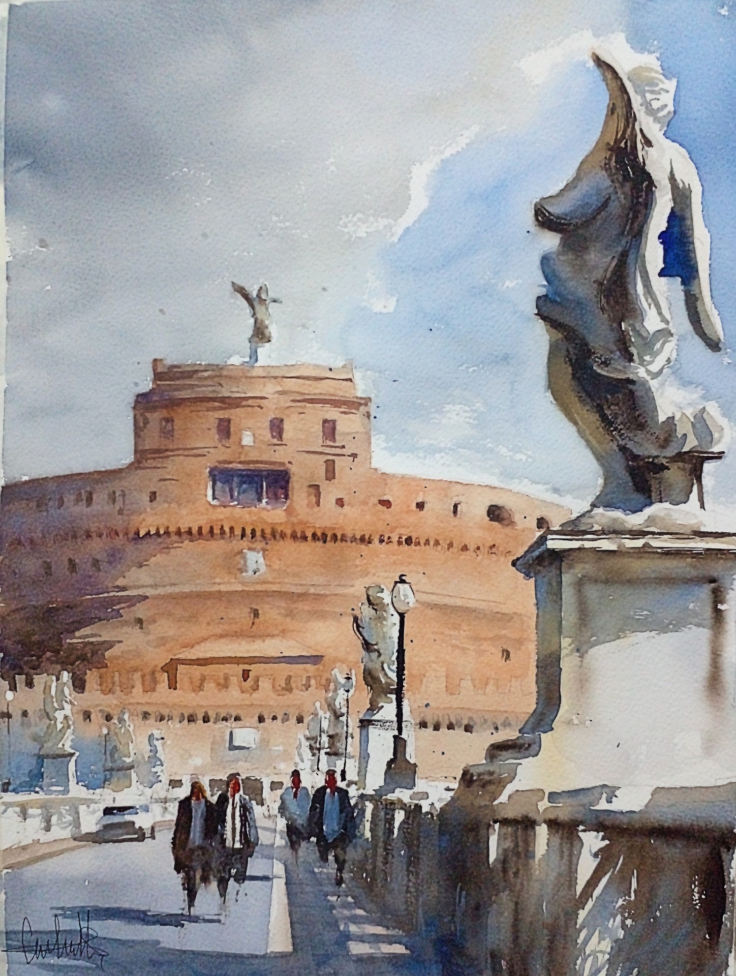Watercolor St Angelo Castle Rome Painting Original - Etsy