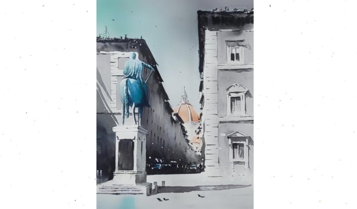 Watercolor Florence, Originial Watercolor Painting, Monument of ...
