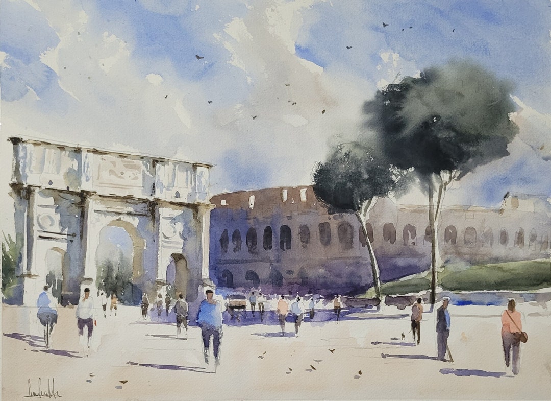 Original Watercolor Rome Painting, Arch of Constantine, Colosseum ...