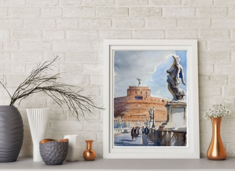 Watercolor St Angelo Castle Rome Painting Original - Etsy