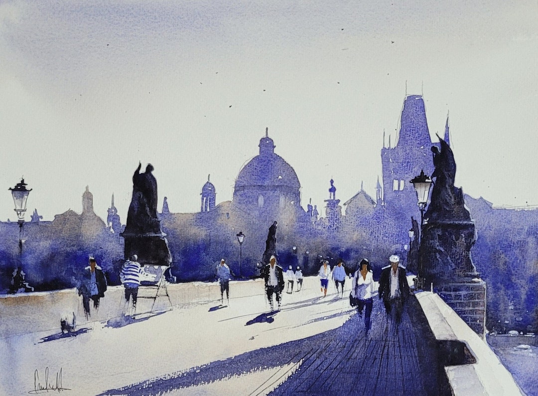Charles Bridge Original Watercolor Painting Prague Watercolor Cityscape ...