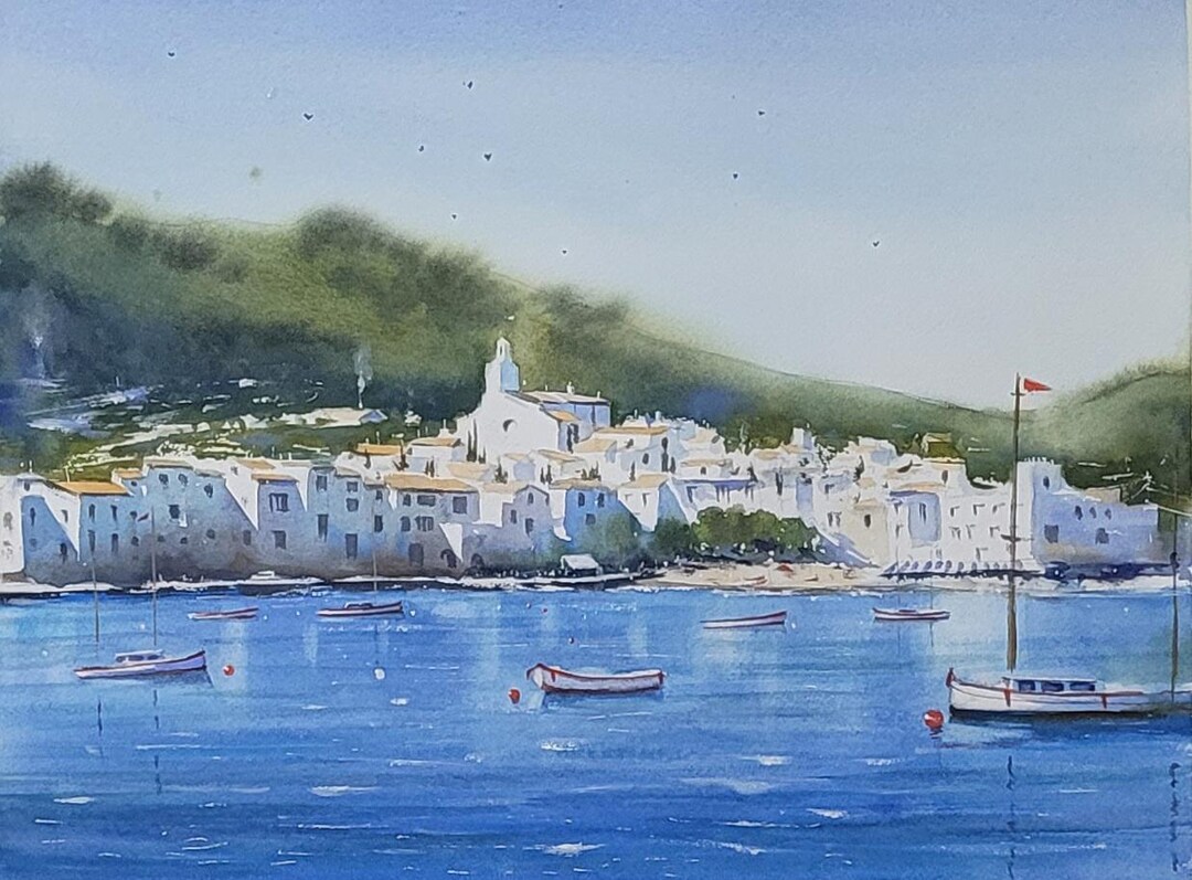 Cadaques Spain, Original Watercolor Painting, Costa Brava Harbor ...
