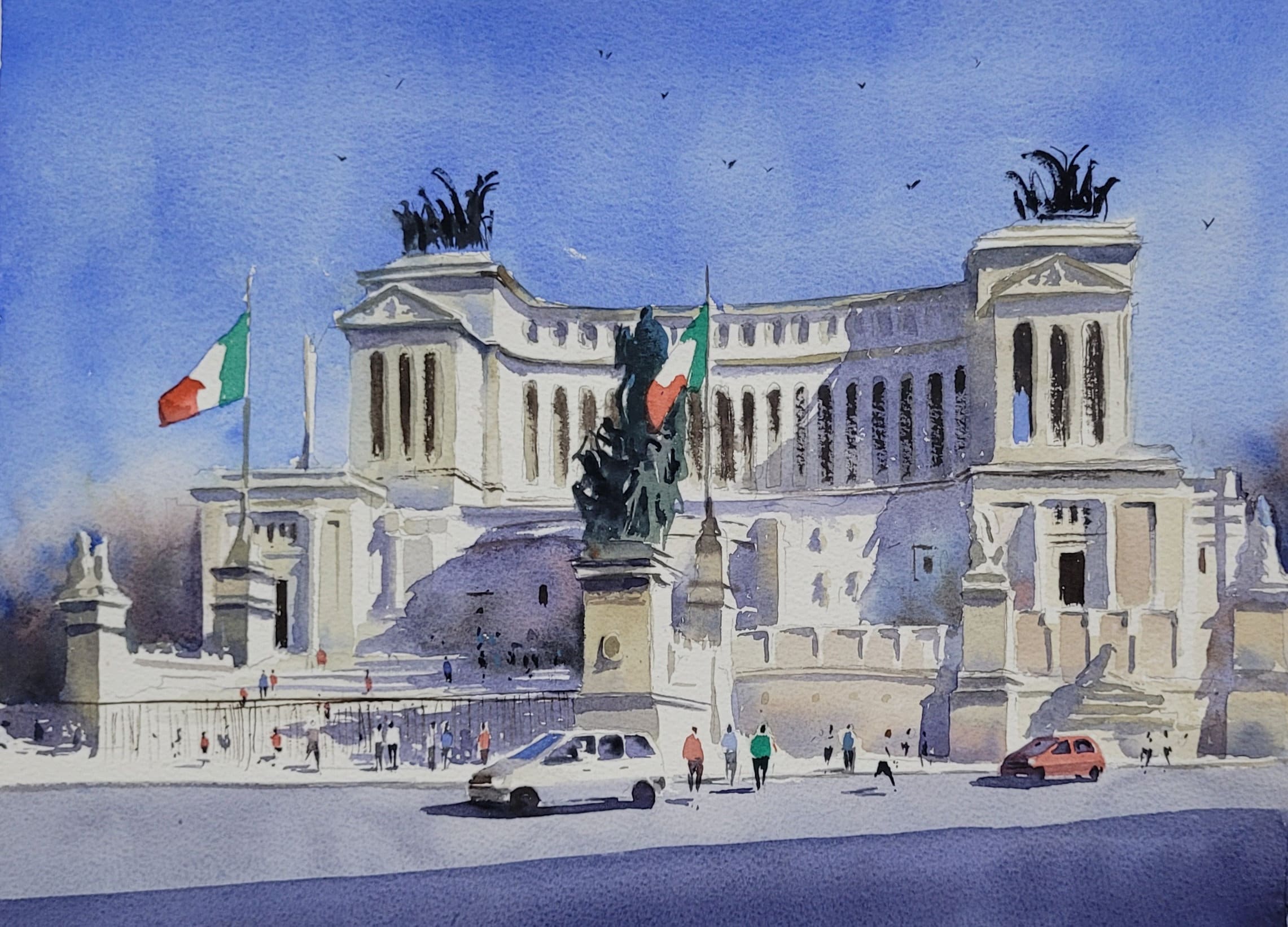 Watercolor Rome Original Watercolor Painting Monument of Vittorio ...