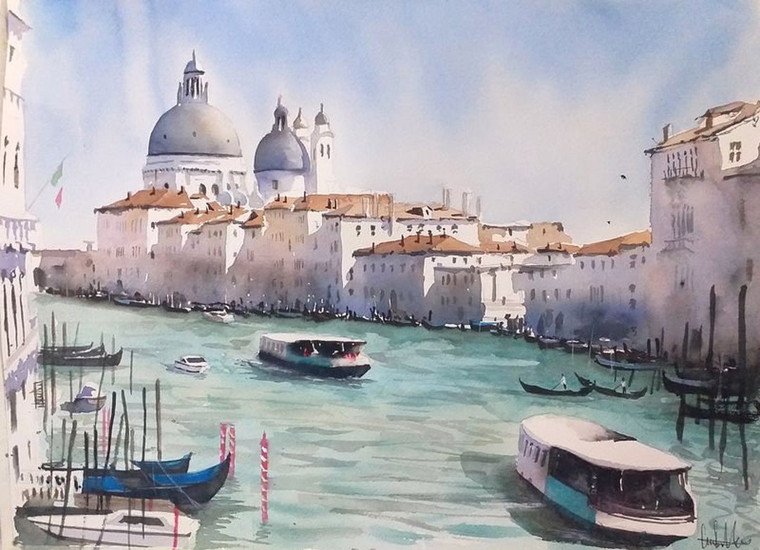 Original Watercolor Venice Painting, Grand Canal View, Italy Painting ...