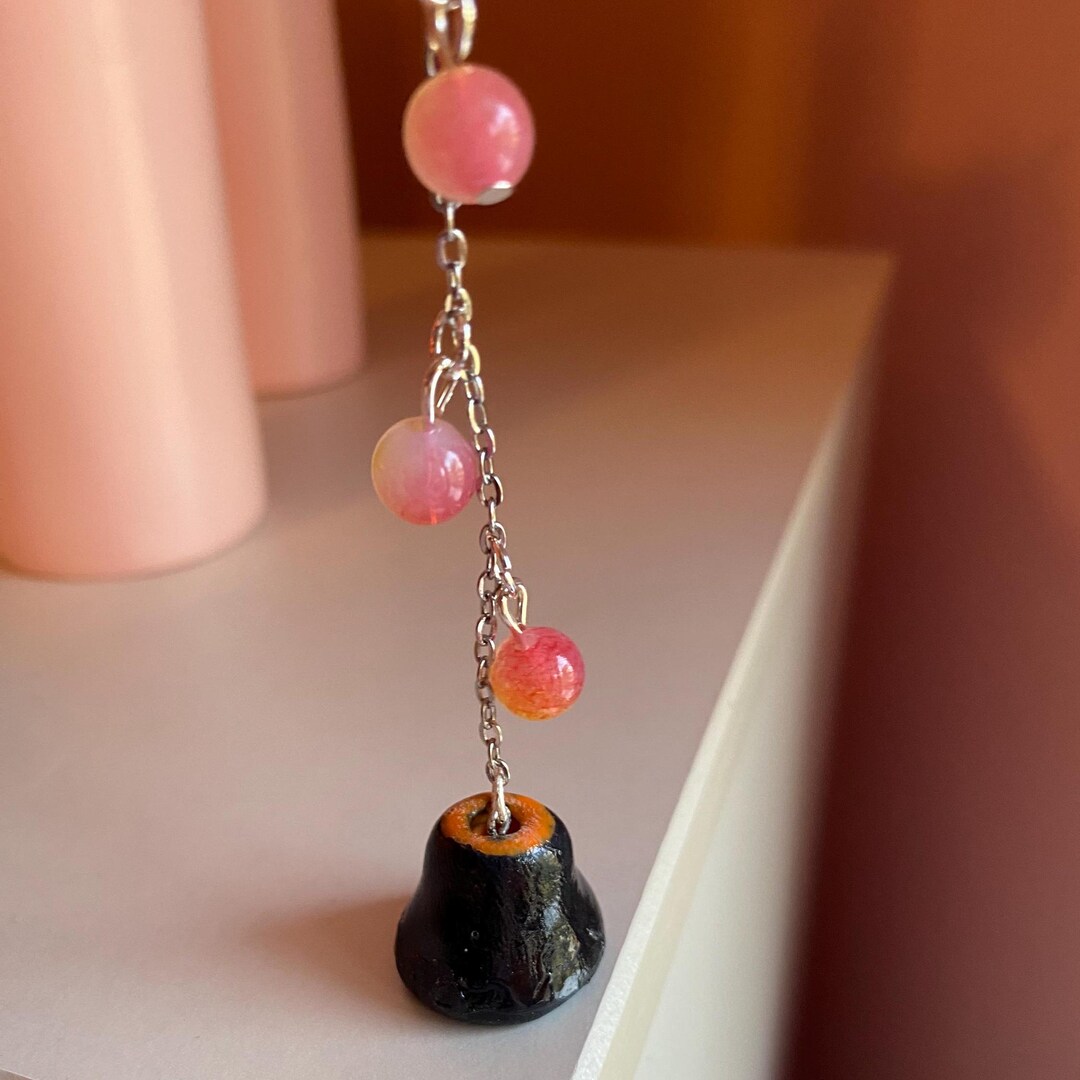 Polymer Clay Keychain With Erupting Volcano Design Unique and Handmade ...