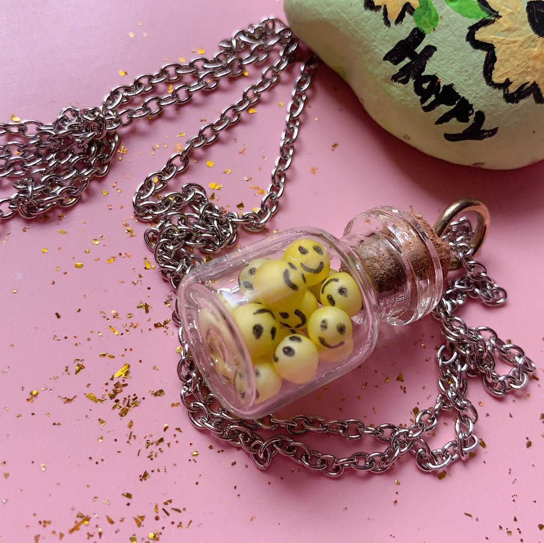LIMITED TIME SALE Cute Smiley Mini Bottle Necklace With Long Sliver ...
