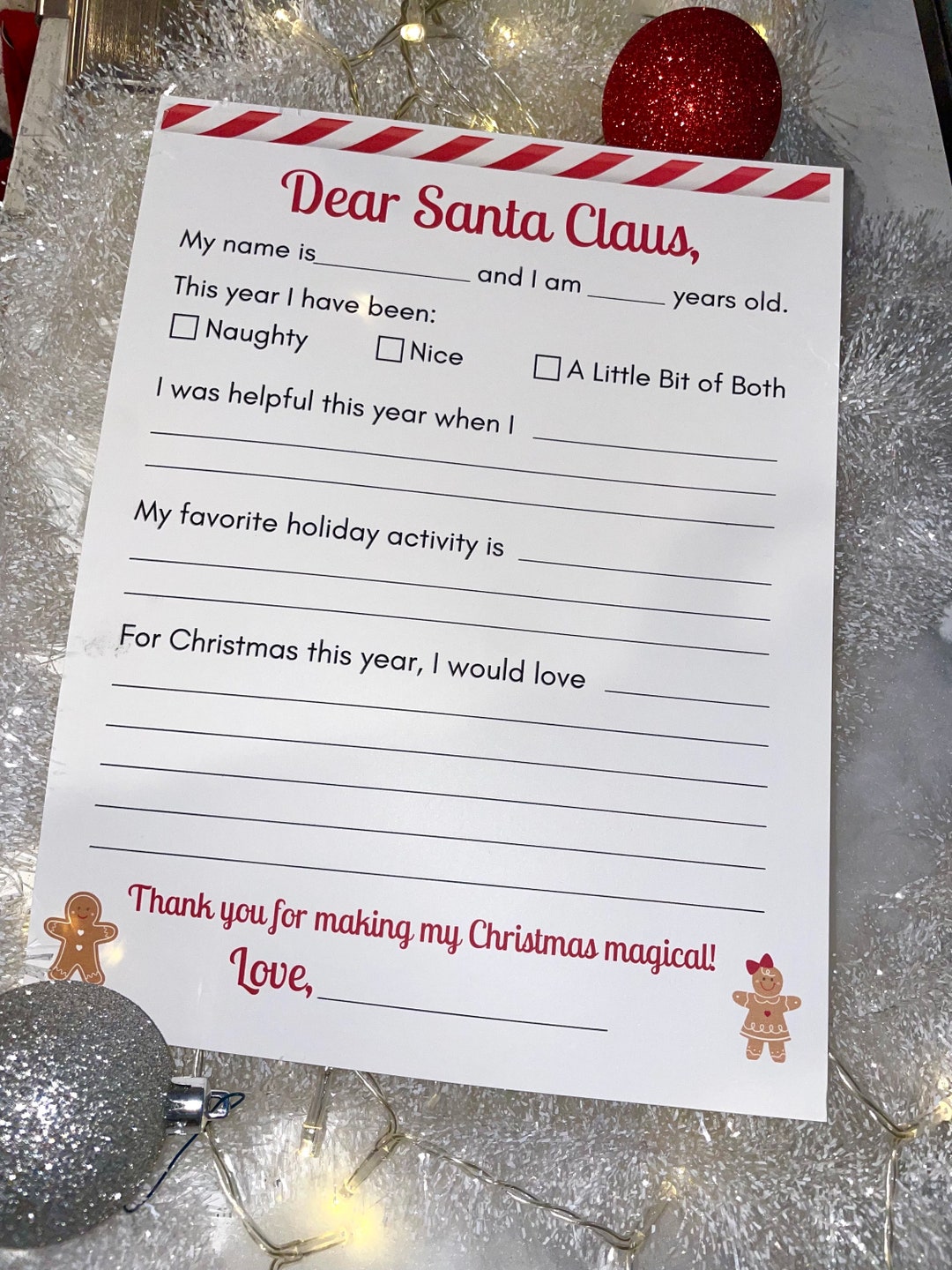 Printable Dear Santa Claus Letter Blank Worksheet for Kids - Etsy
