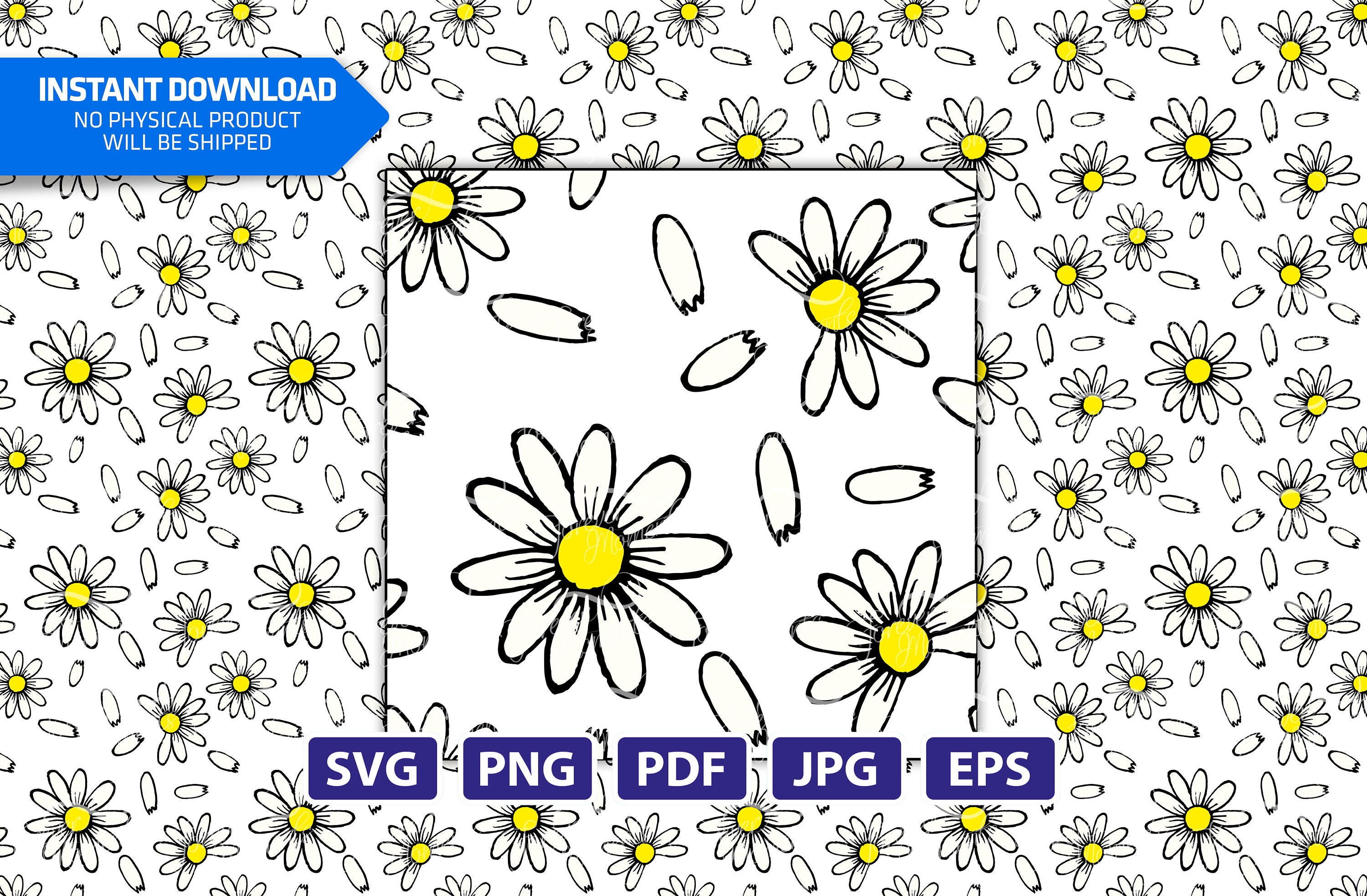 Daisy Seamless Pattern PNG Digital Floral Background Summer Seamless ...