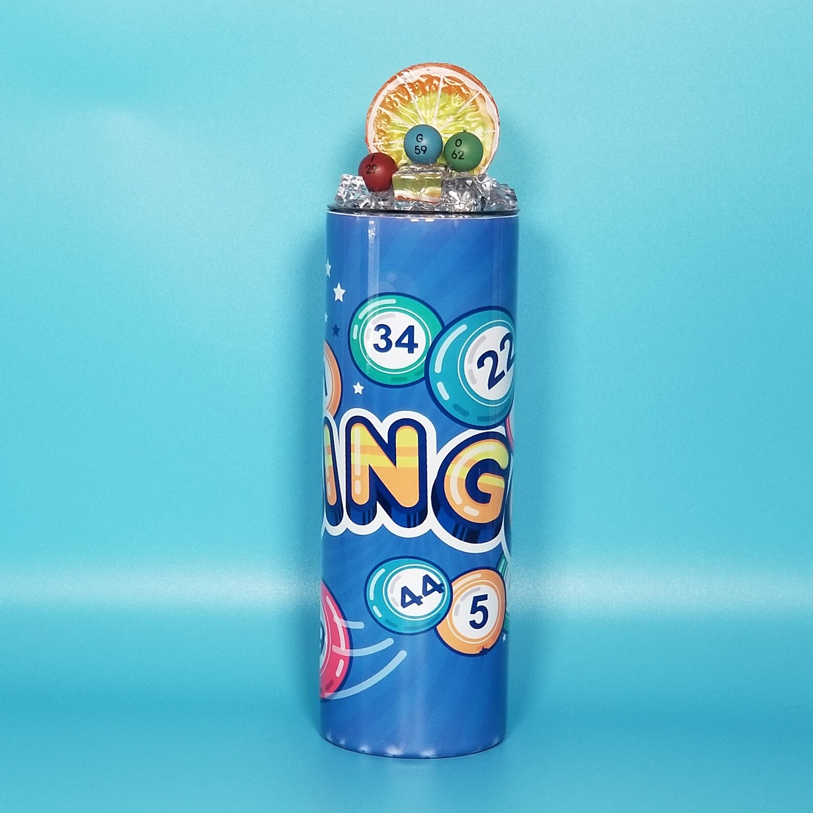 Decorated Bingo Skinny Tumbler, Bingo Tumbler With Acrylic Ice Cubes ...