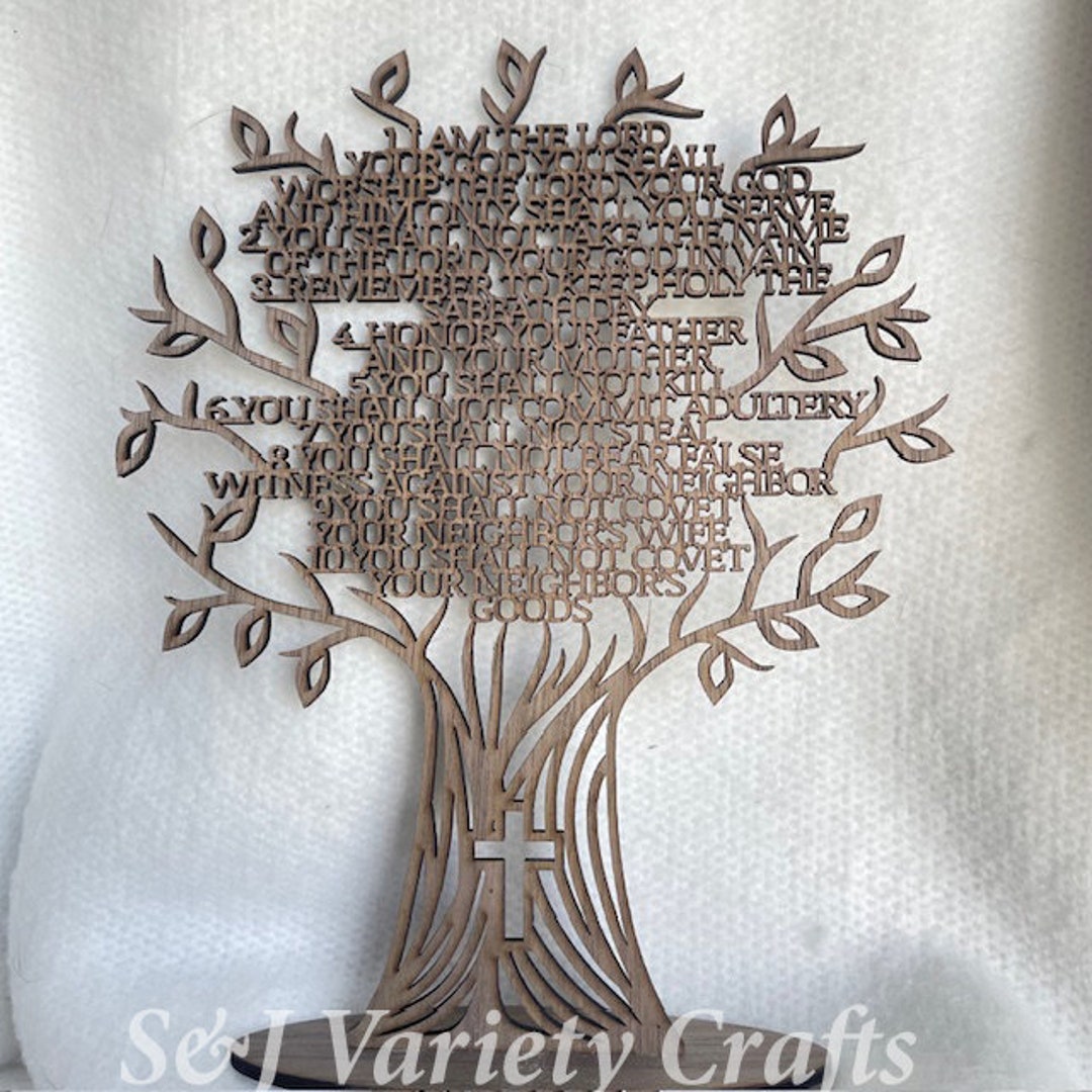 The Ten Commandments Tree Stand, Laser-cut 3mm Basswood 10 Commandments ...