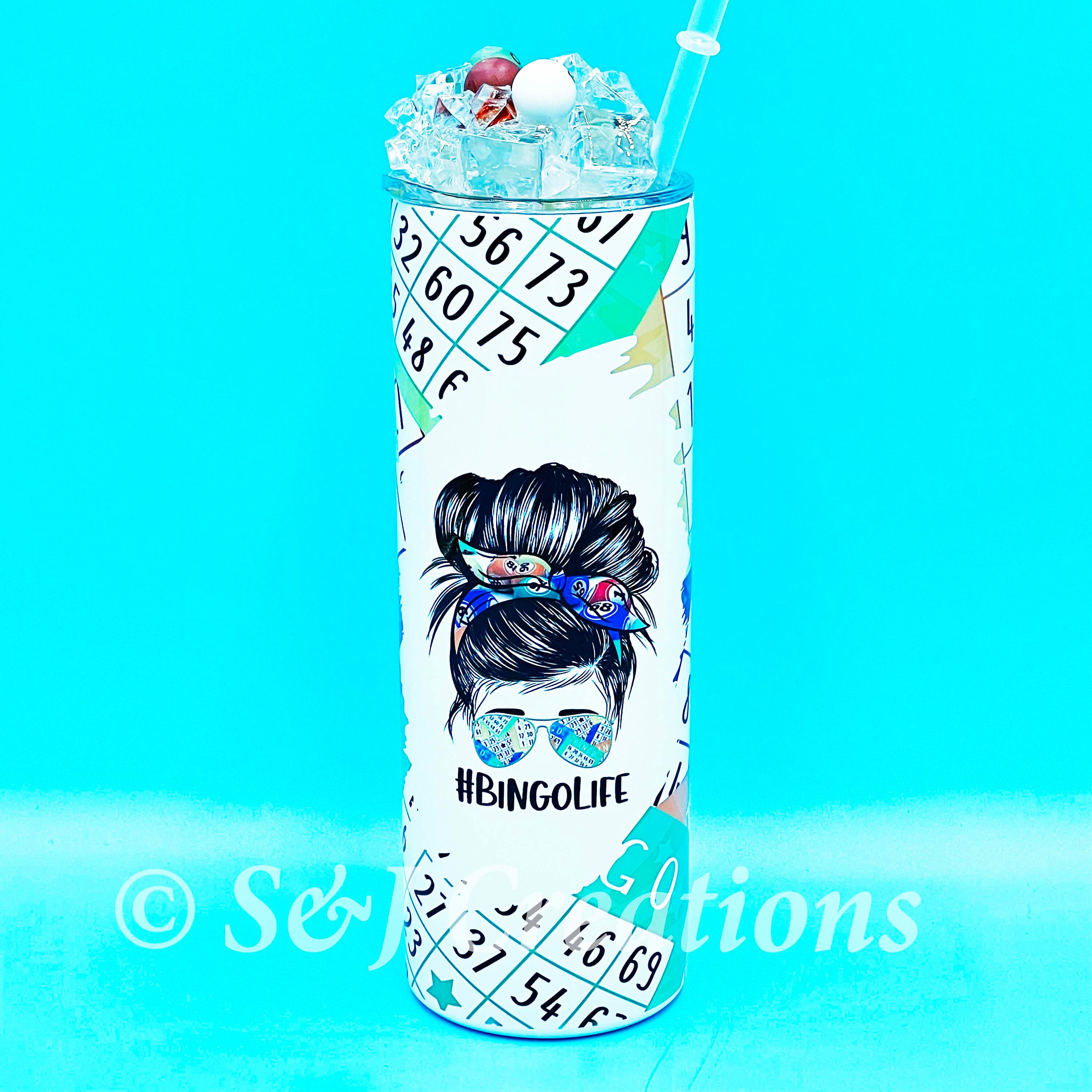Bingo Tumbler with Acrylic Ice Cubes Bingo Numbers and Fruit Slice ...